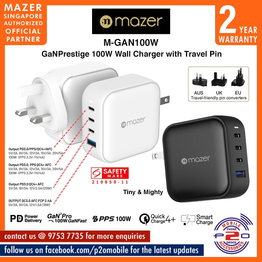 Mazer M-GaN100W GaNPrestige 100W Wall Charger with Travel Pin (Mazer ...