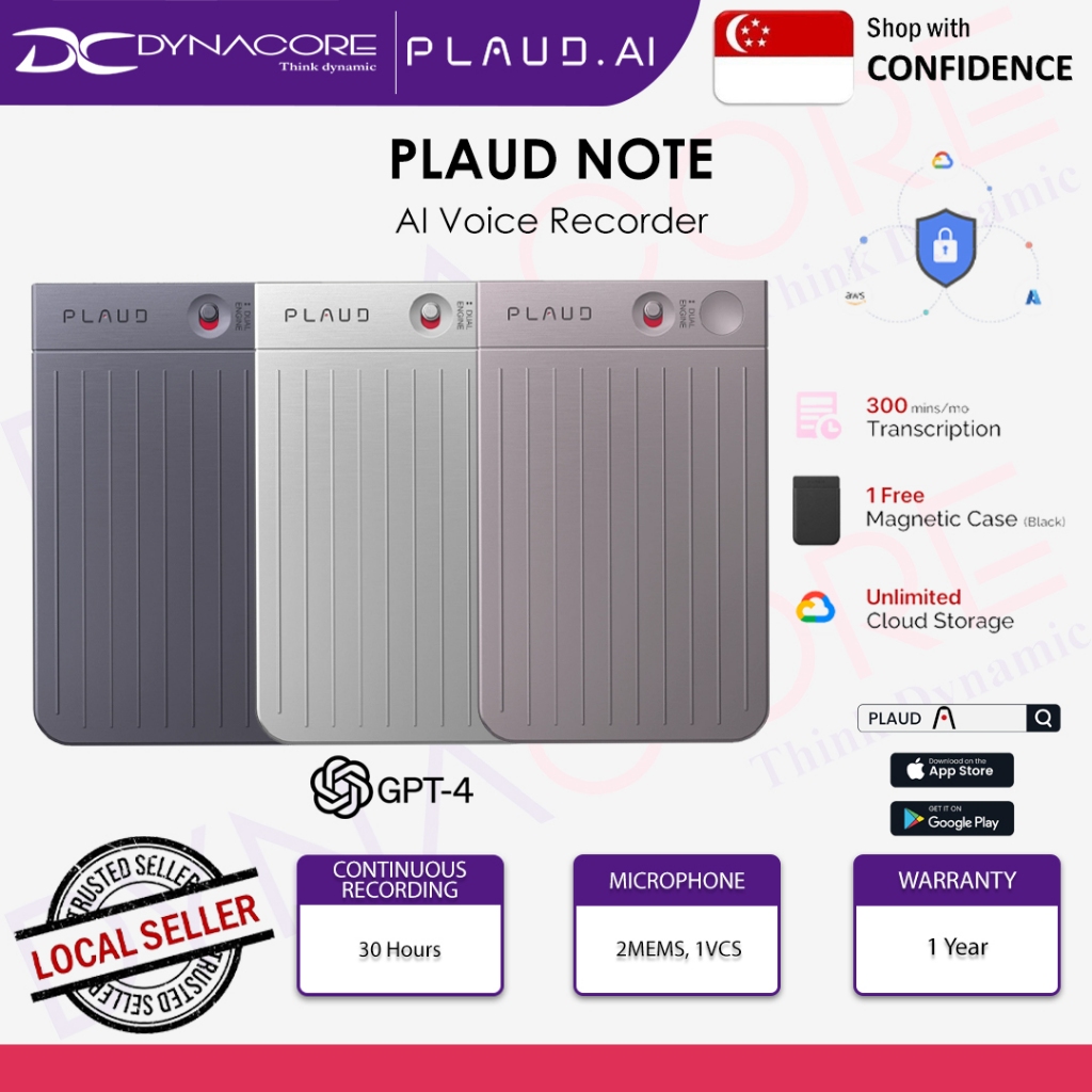 PLAUD NOTE ChatGPT Empowered AI Voice Recorder - BLACK / SILVER ...