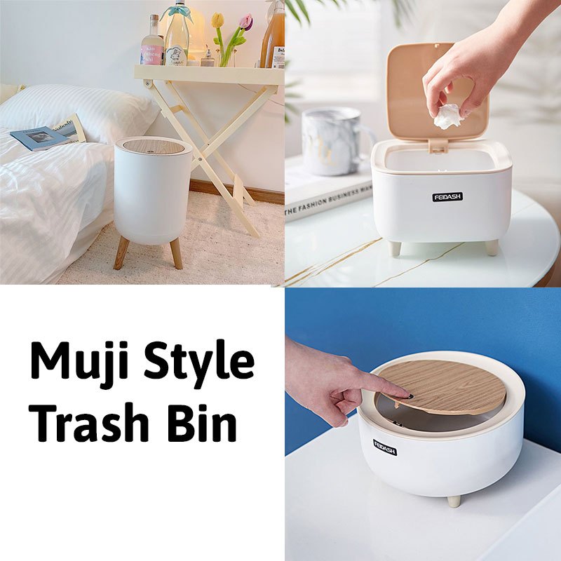 [SG Seller]Japan Style Mini Desktop Trash Bin with Lid/Push Top Trash ...