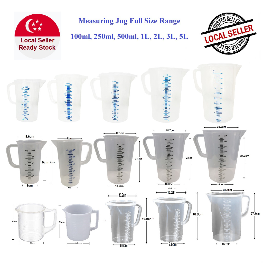 Measuring Jug with Cover PP/ Beaker with handle 100ml/250ml/500ml/1L/2L/3L/5L | Shopee Singapore