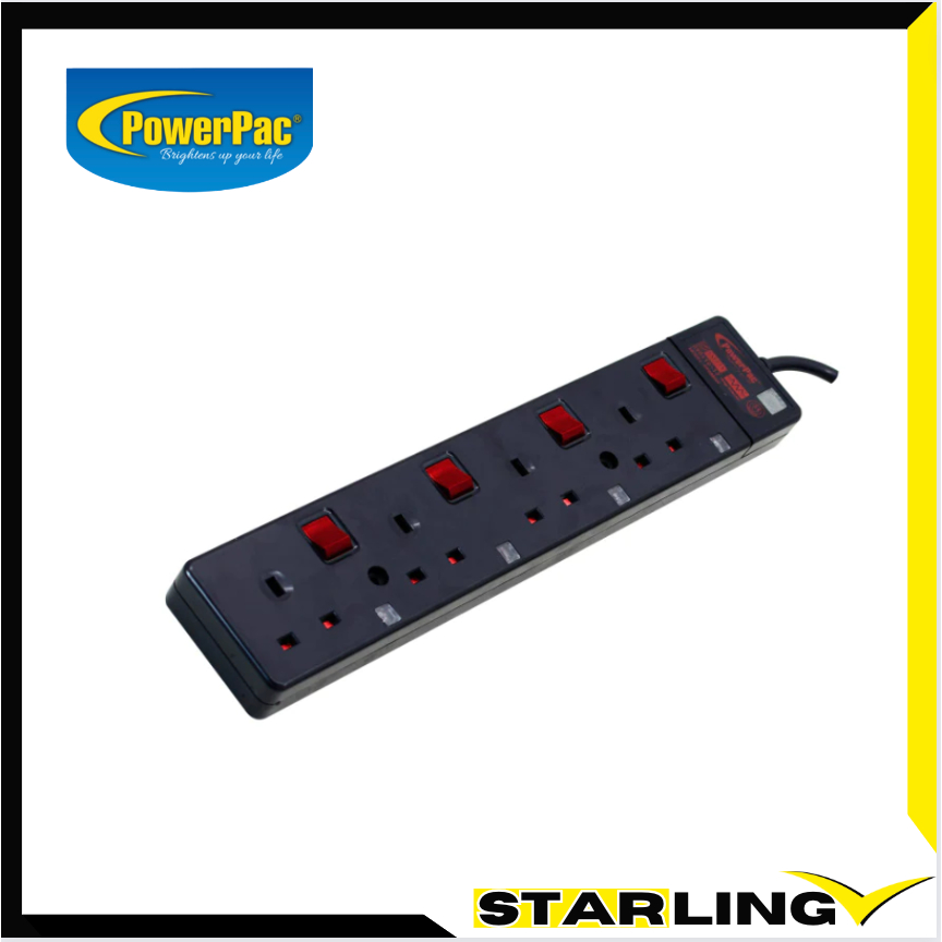 PowerPac 4 way 3 metre Extension Cord with 2-Pin Direct. (PP3884BK ...