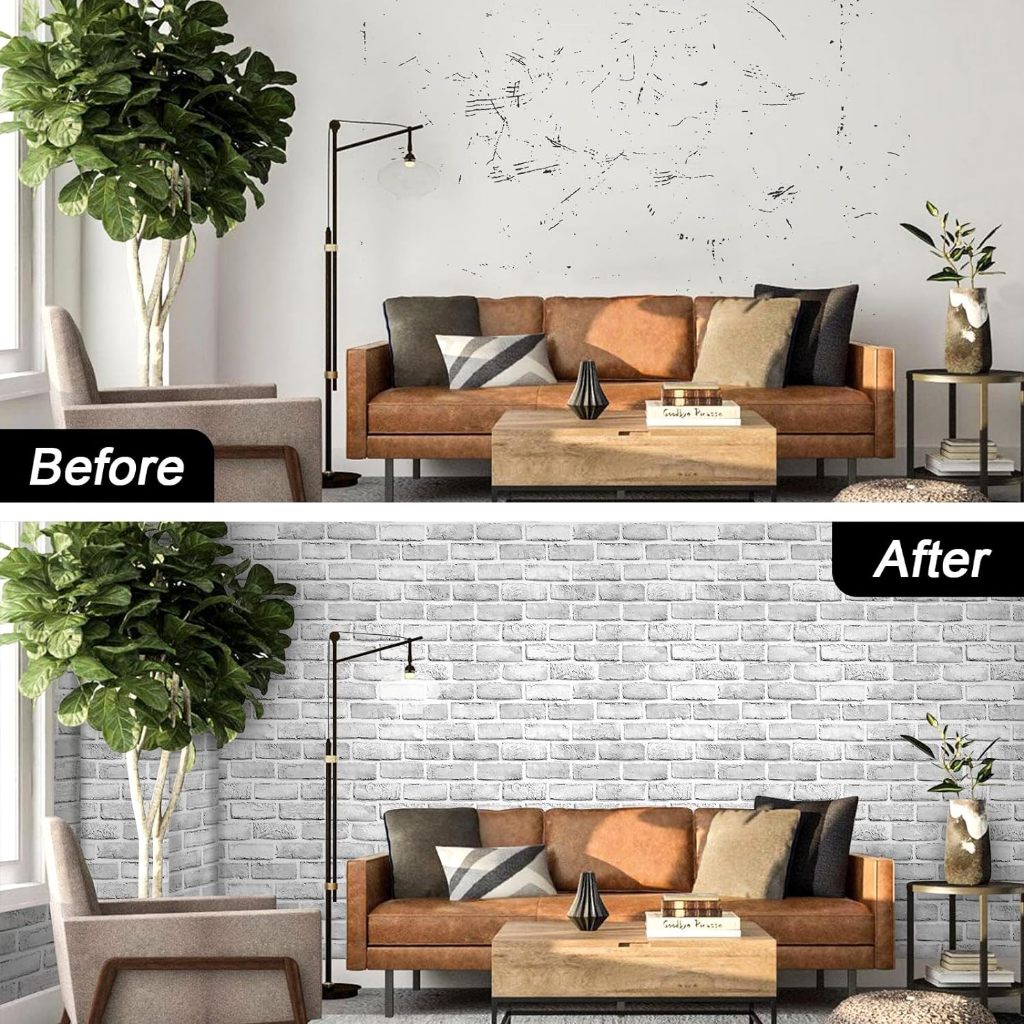 10m Thick Wallpaper White Brick Wallpaper Textured Self Adhesive Brick ...