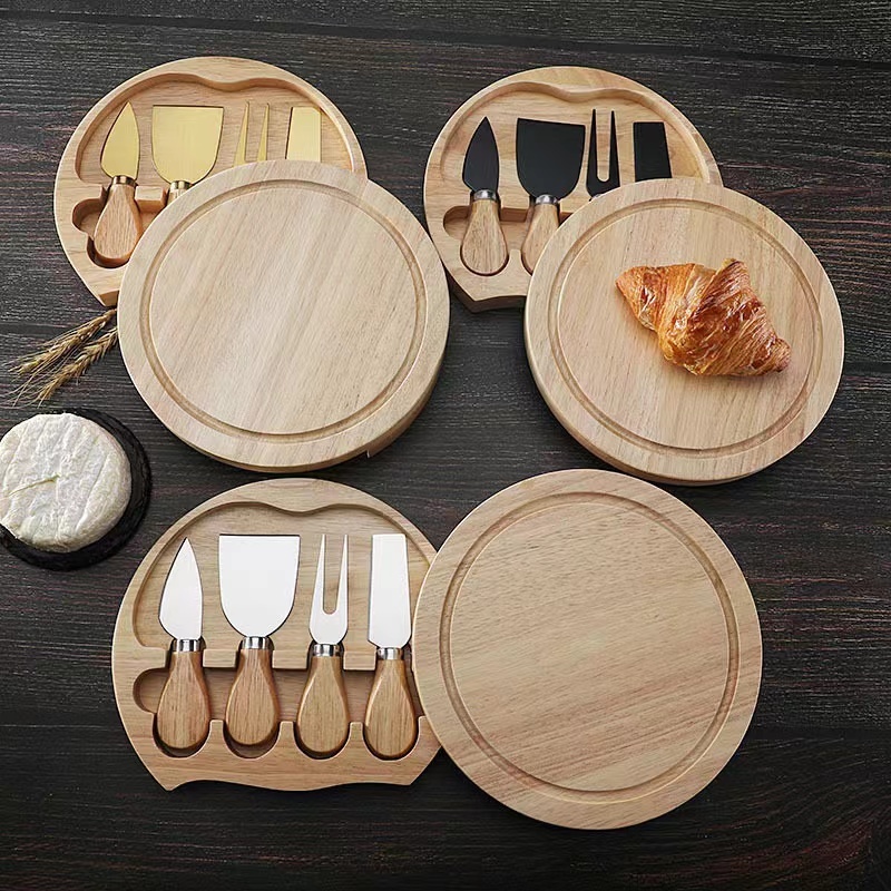 Premium 4 Piece Bamboo Cheese Cutting Board Set - Natural Cheese Board ...