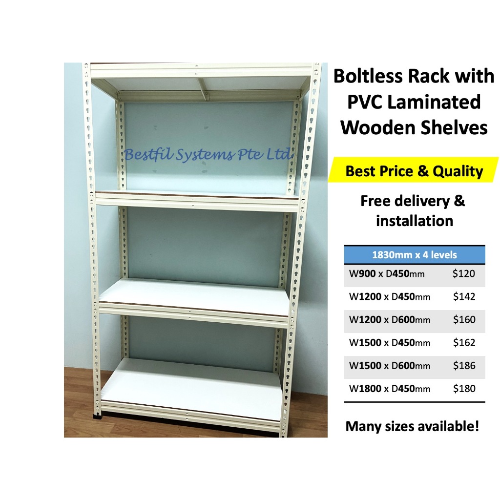 Storage Boltless Rack with PVC Laminated (2 Sides) HDF Shelves for ...