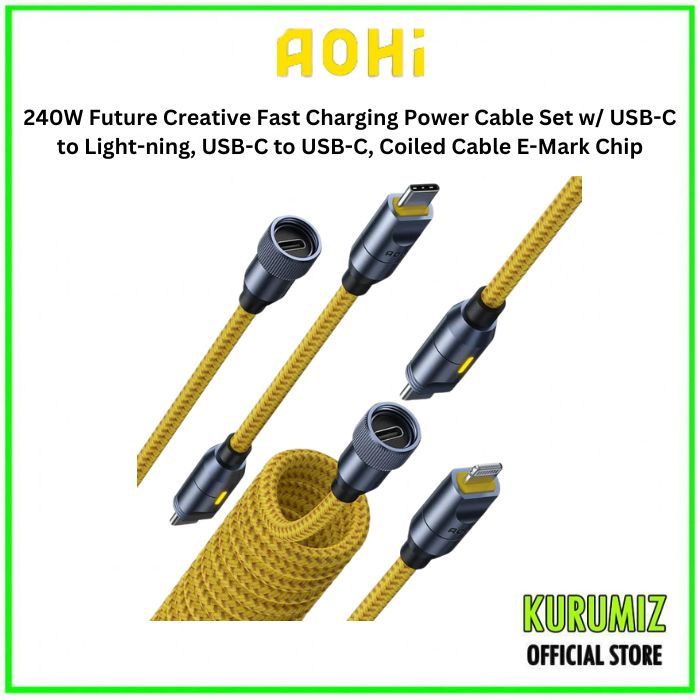 AOHI 240W Future Creative Fast Charging Power Cable Set w/ USB-C to Light, USB-C to USB-C ...