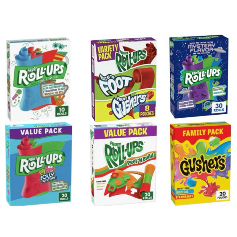 Fruit Roll Ups Gushers Fruit Flavored snacks Betty Crocker Jolly ...