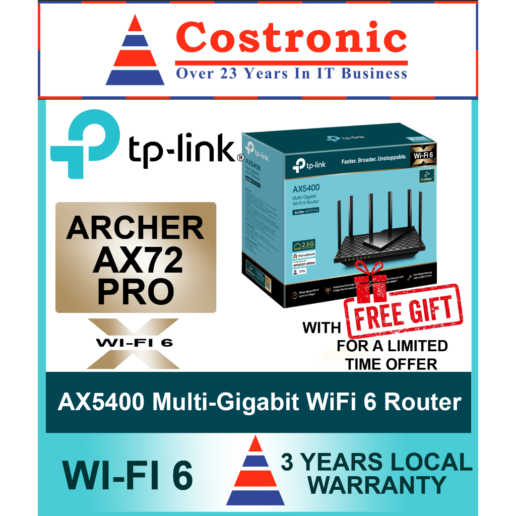TP-Link Archer AX72 Pro AX5400 Multi-Gigabit WiFi 6 Router ( 3 years ...