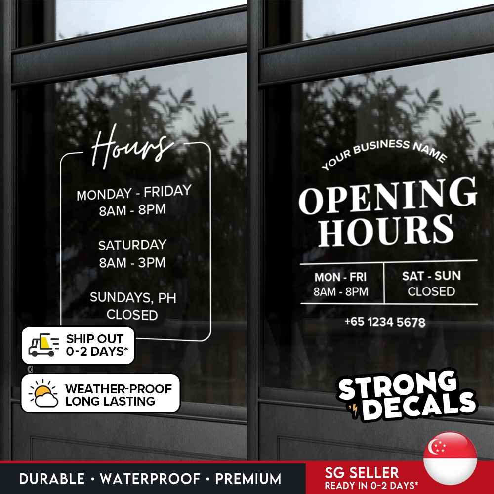 [SG Seller] Opening Hours Decal for Cafes, Clinics, Offices, Glass Door ...