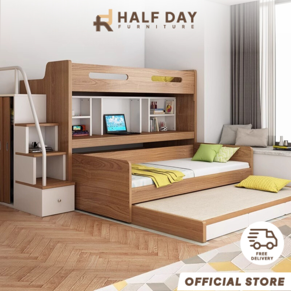 Small bunk bed with book table mother bed drag bed children's desk bed ...