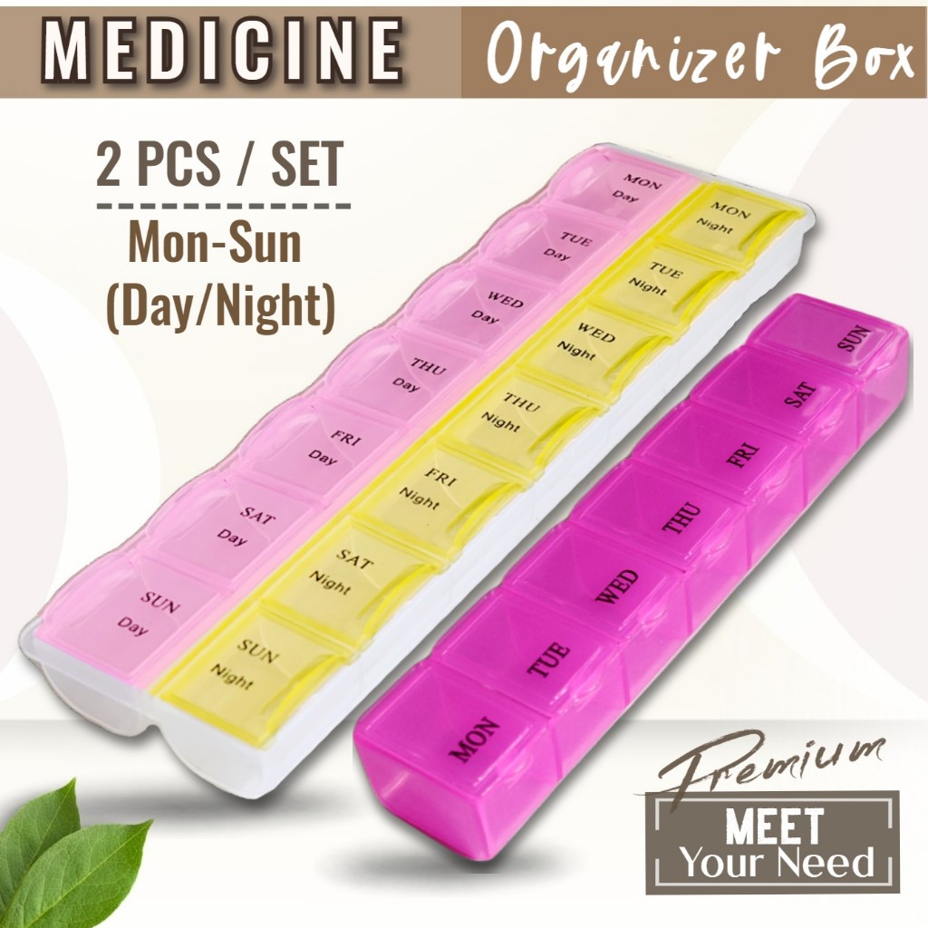 (1 Set) Medicine Box Pill Organizer (14 + 7 Compartments) Medication ...