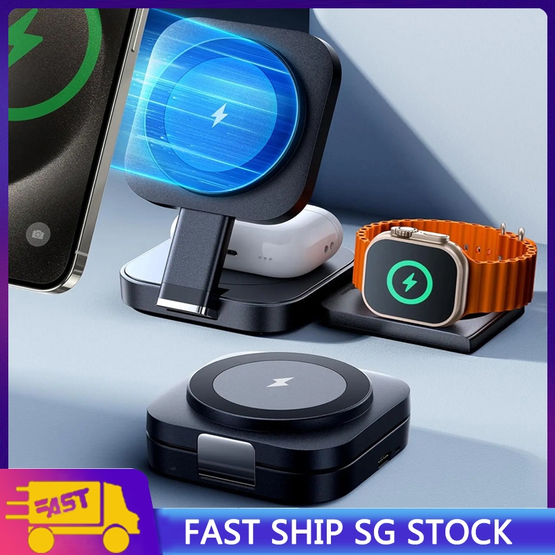 3 in 1 Charging Station for I-P-h-o-n-e Devices Wireless Charger Pad ...