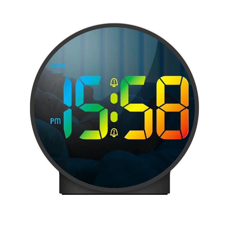 [SG] LED Digital Alarm Clock Round Clock Minimalist Design with 2 ...