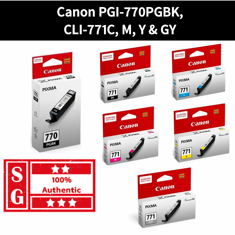 Canon Ink Cartridges ( PGI770 PGBK , CLI771 BK CLI771 C, CLI771 M, CLI771 Y & CLI771 GY ) PGI ...
