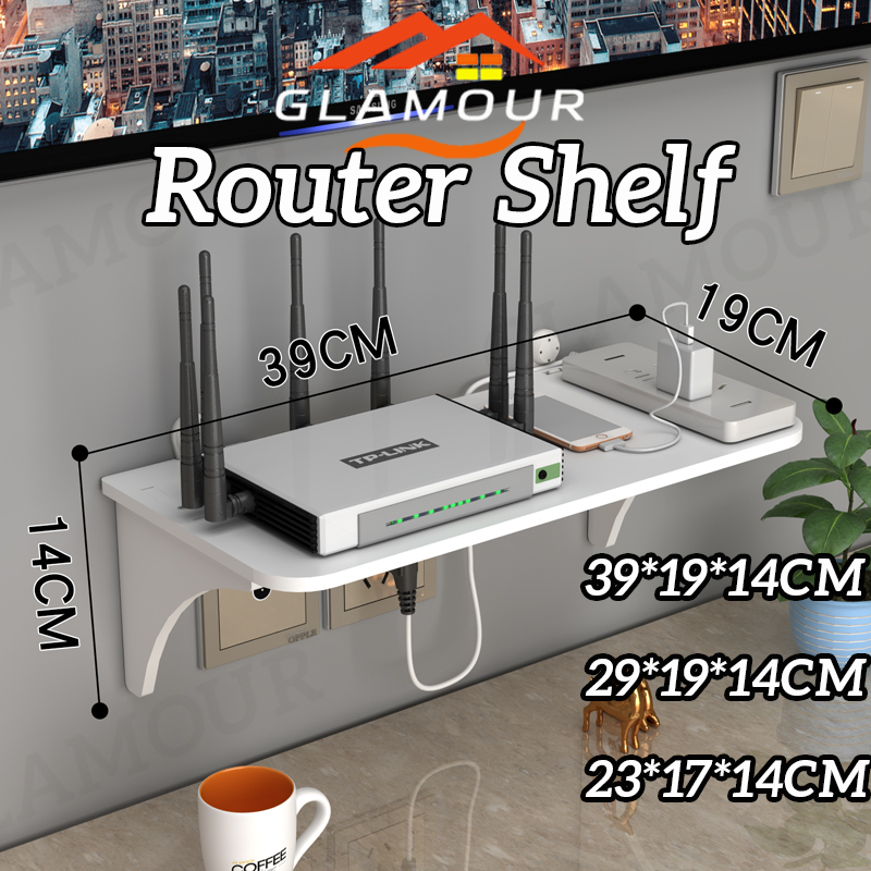 [SG] 39CM Wall Shelf Rack No Drill Wall Mounted Shelf WIFI Router Holder Punch-Free Wall Shelf ...
