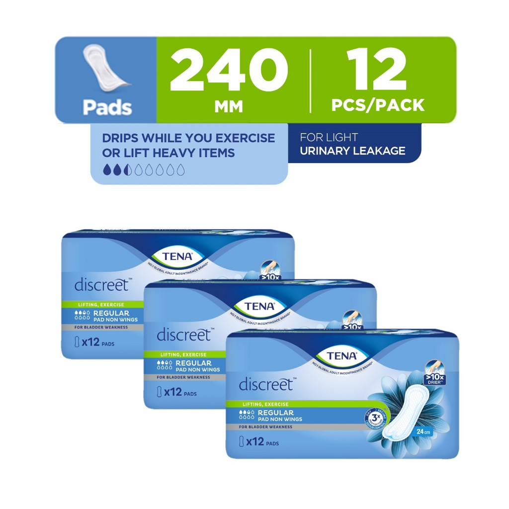 [Bundle of 6] TENA Discreet Regular Pad Non Wings / Wing 240mm (12s ...