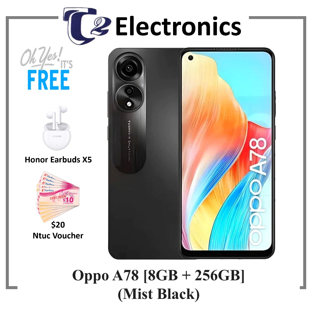 Oppo A78 [8GB RAM + 256GB ROM] | Free $20 Ntuc Voucher | 67W SUPERVOOC | 5000mAh Large Battery ...