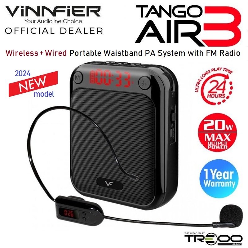 Vinnfier Tango Air 3 Wireless/Wired Lavalier Portable Microphone Speaker PA System with FM Radio ...