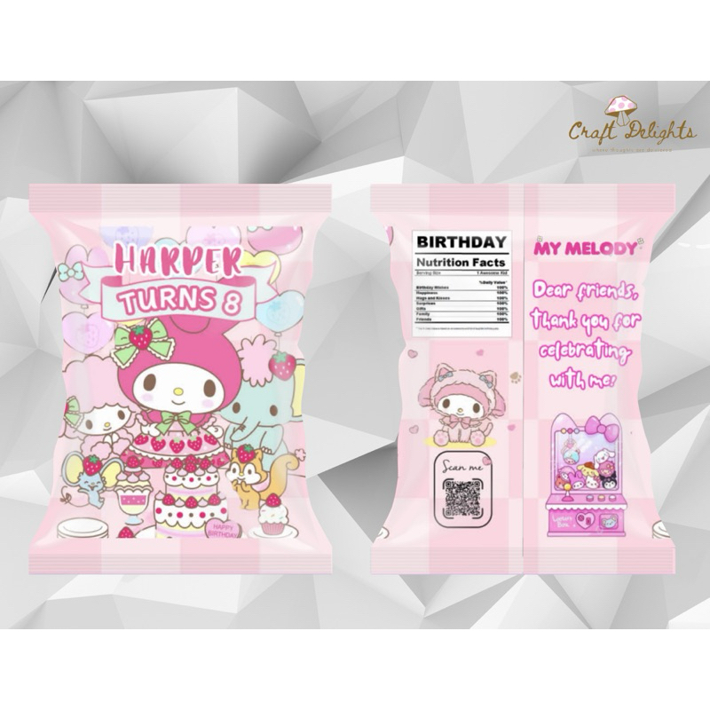 My Melody Chip Bag | Goodie Bag | Personalised Gift | Customised Gift ...