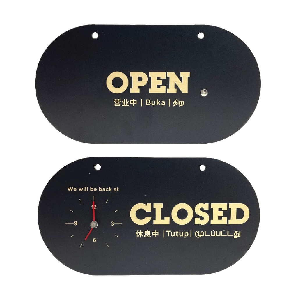 OPEN / CLOSED with 3 Different Language SIGN/SIGNAGE | CLOCK SIGN ...