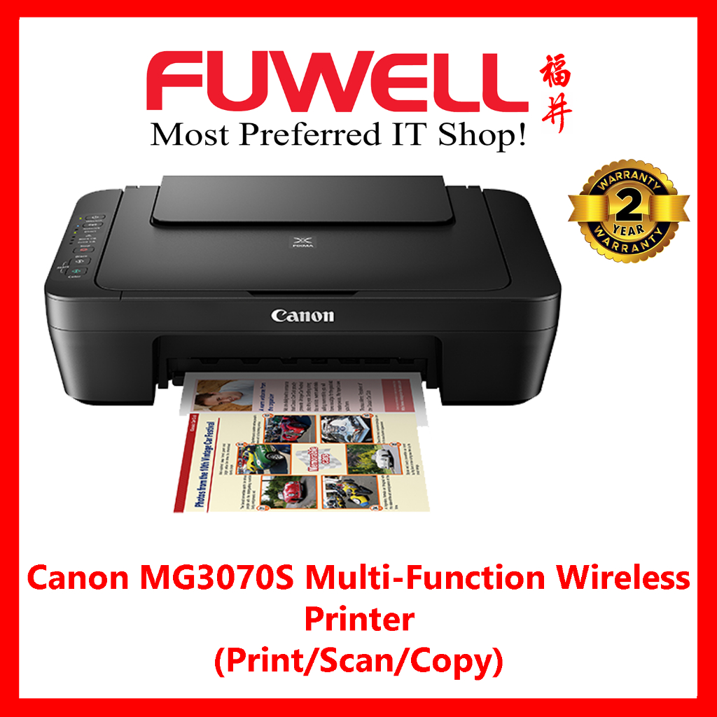 Canon PIXMA MG3070S Wireless (Print/Scan/Copy) Inkjet Printer, Single ...