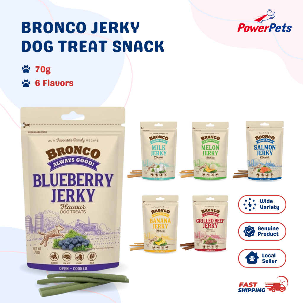 Bronco Jerky Dog Snack 70g - Beef, Banana, Blueberry, Melon, Milk ...