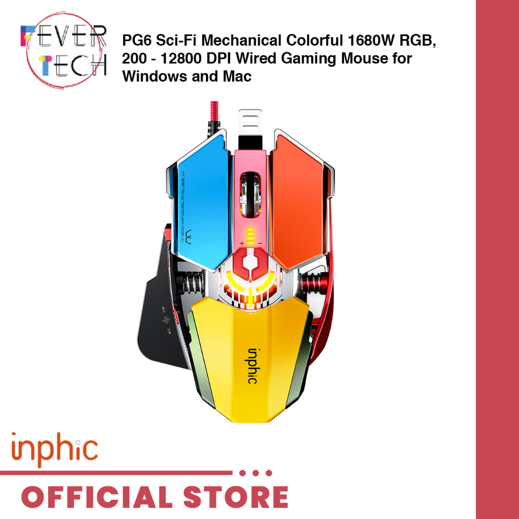 INPHIC PG6 Sci-Fi Mechanical Colorful 1680W RGB, 200 - 12800 DPI Wired ...