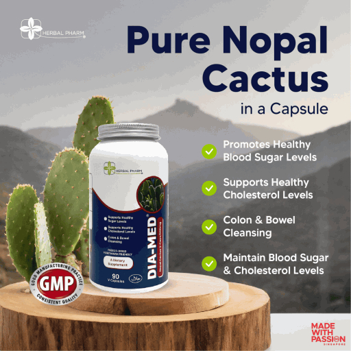 Herbal Pharm Dia-Med Nopal Cactus 90 V- Capsules, Regulates Blood Sugar ...