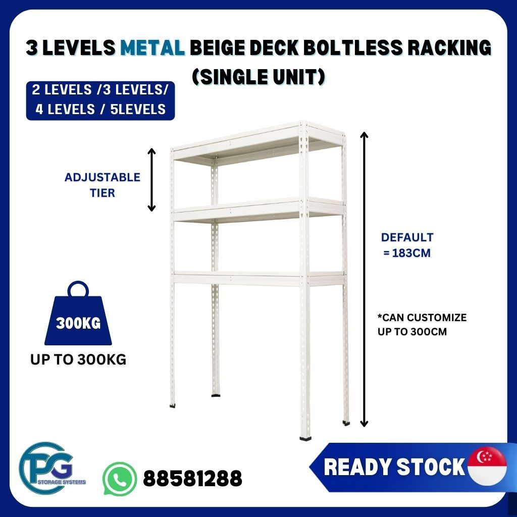 PG Single Rack - 3 Levels Metal Deck Beige Boltless Racking | Shopee ...
