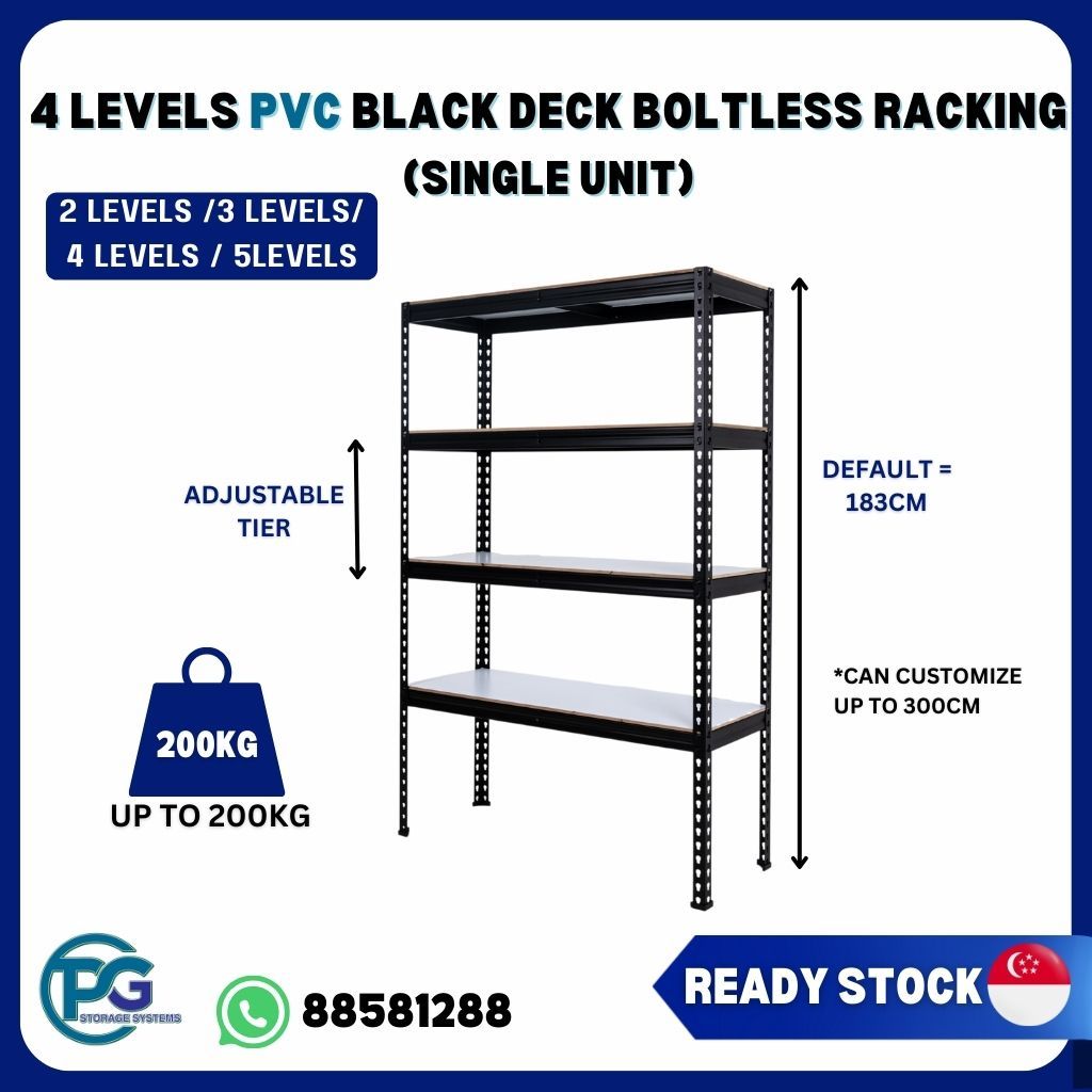 PG Single Rack - 4 Levels PVC Wood Deck Black Boltless Racking | Shopee ...