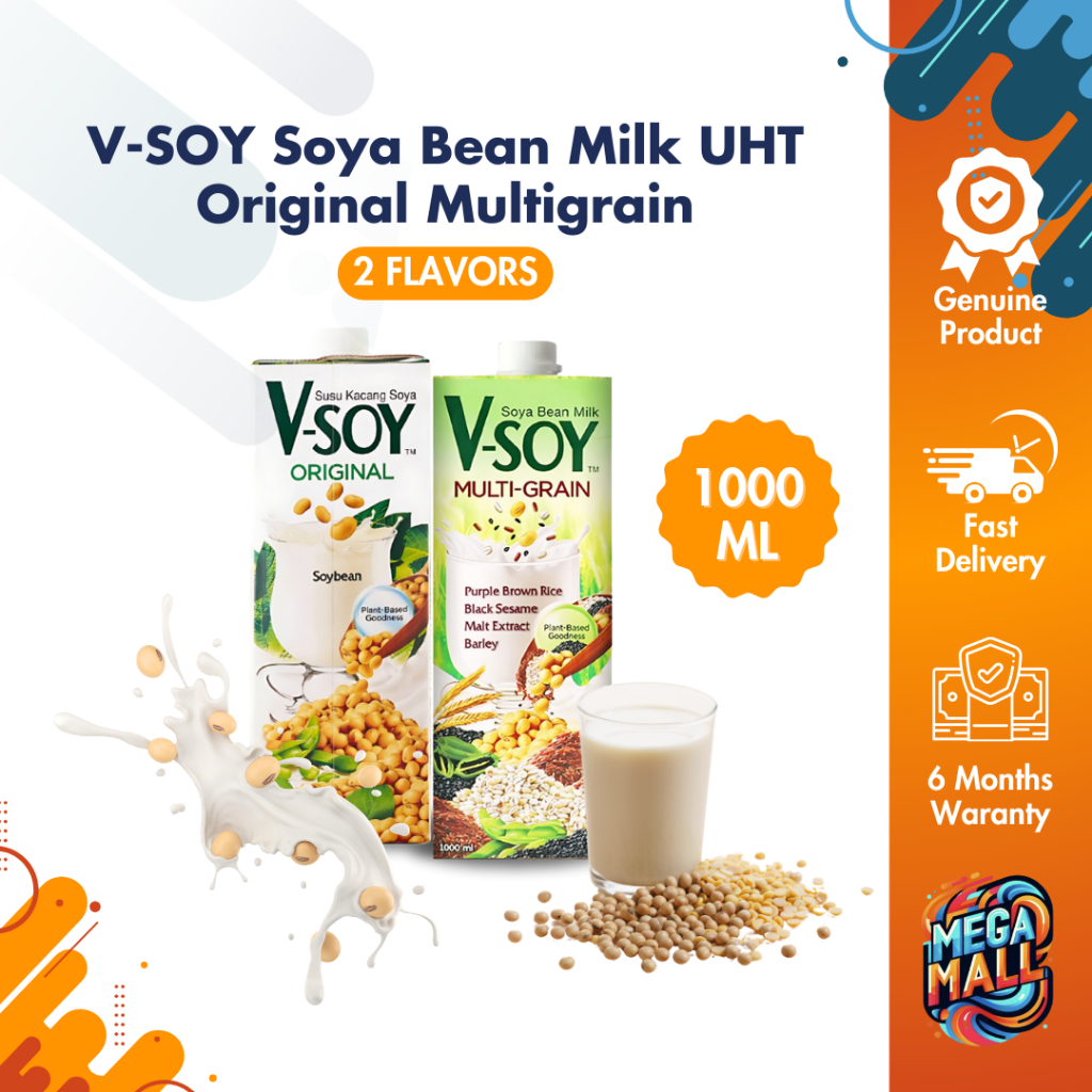 V-SOY Soya Bean Milk UHT Original Multigrain 1L High Quality Soybean ...