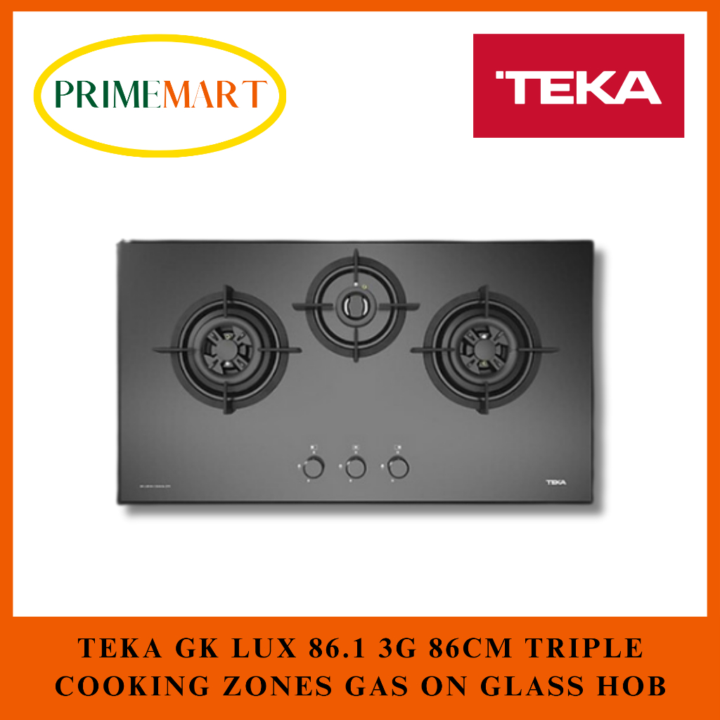 TEKA GK LUX 86.1 3G 86CM TRIPLE COOKING ZONES GAS ON GLASS HOB + 2 ...