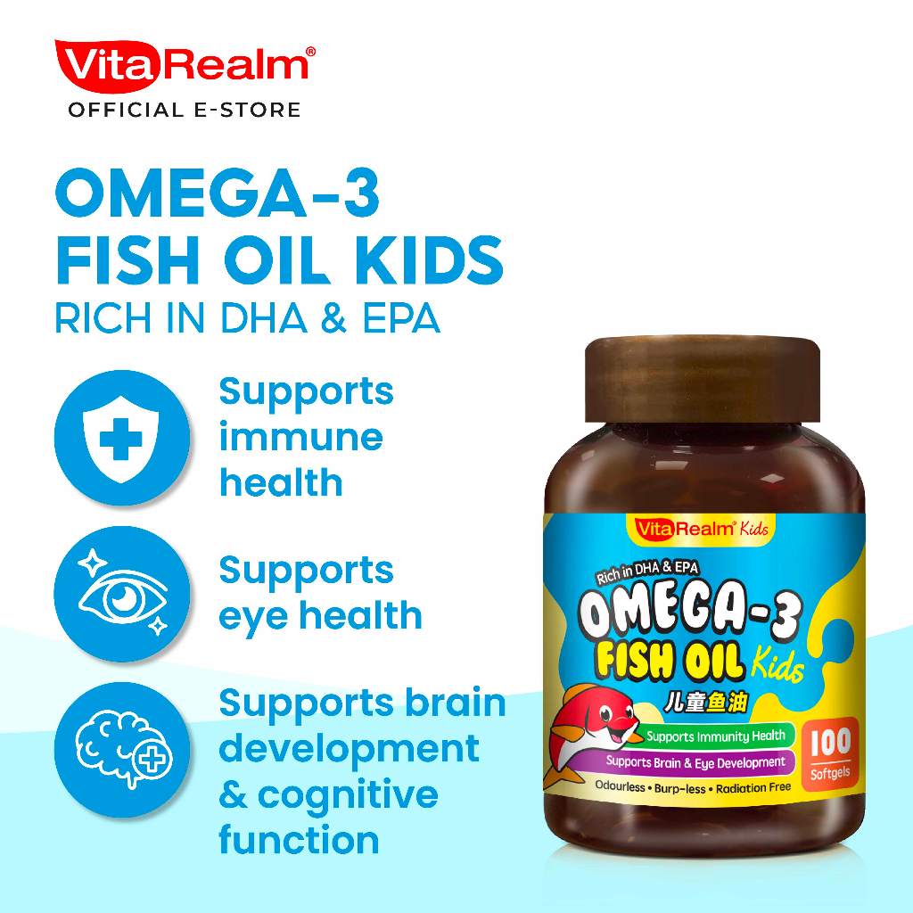 VitaRealm Omega-3 Fish Oil Kids 100s l Kids Eye & Brain Supplement ...