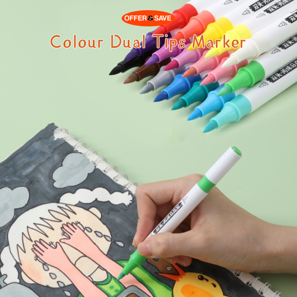 Acrylic Marker Pen 24 Colors Set Dual Tips Marker Pen Water-Based ...