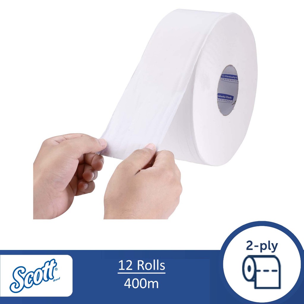 Scott® 24400 JRT Jumbo Toilet Roll - 12 Rolls x 400m white 2ply sheets ...