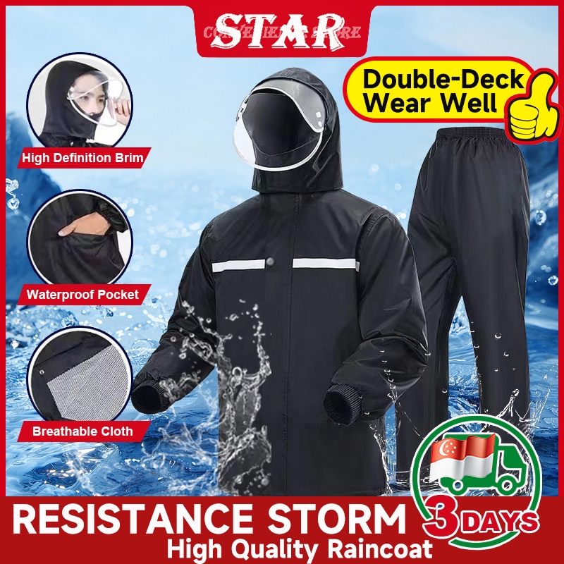 ⭐🇸🇬 READY STOCK High Quality Adult Hooded Waterproof Raincoat Thick PVC ...