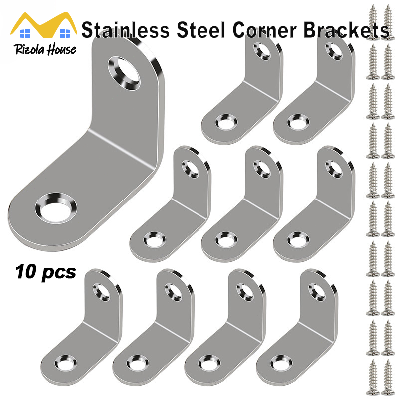 【SG】10Pcs L Shaped Angle Shelf Brackets L Stainless Steel Hardware 90 ...