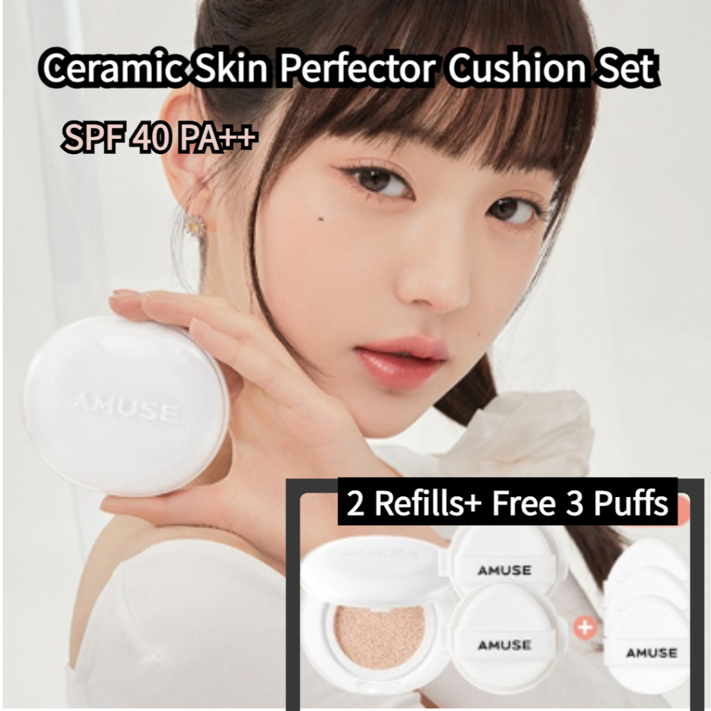 [AMUSE] Ceramic Skin Perfector Cushion Foundation Set Main Product & 2 ...