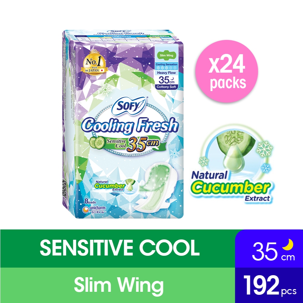 SOFY Cooling Fresh Cucumber Night Slim Wing 35cm 8s Sanitary Pads ...