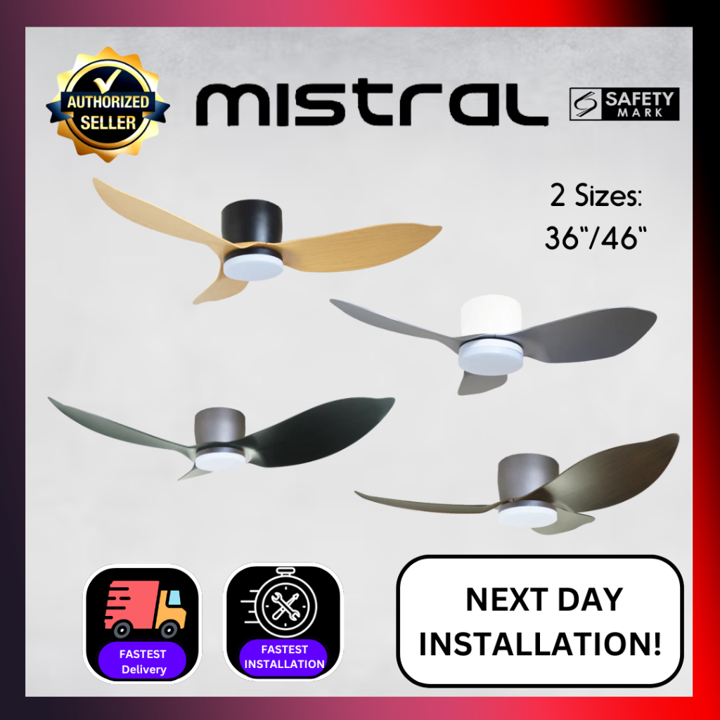 CHEAPEST INSTALL Mistral Solar 46" 3 Blades Ceiling Fan With 3-Tone LED ...