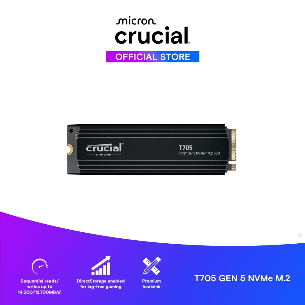 Crucial T705 1/2/4 TB PCIe Gen5 NVMe M.2 SSD with heatsink ...