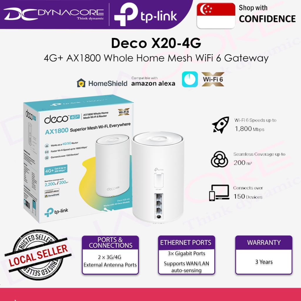 TP-Link Deco X20-4G 4G+ AX1800 4G LTE Modem Direct Sim Card WiFi 6 Mesh ...