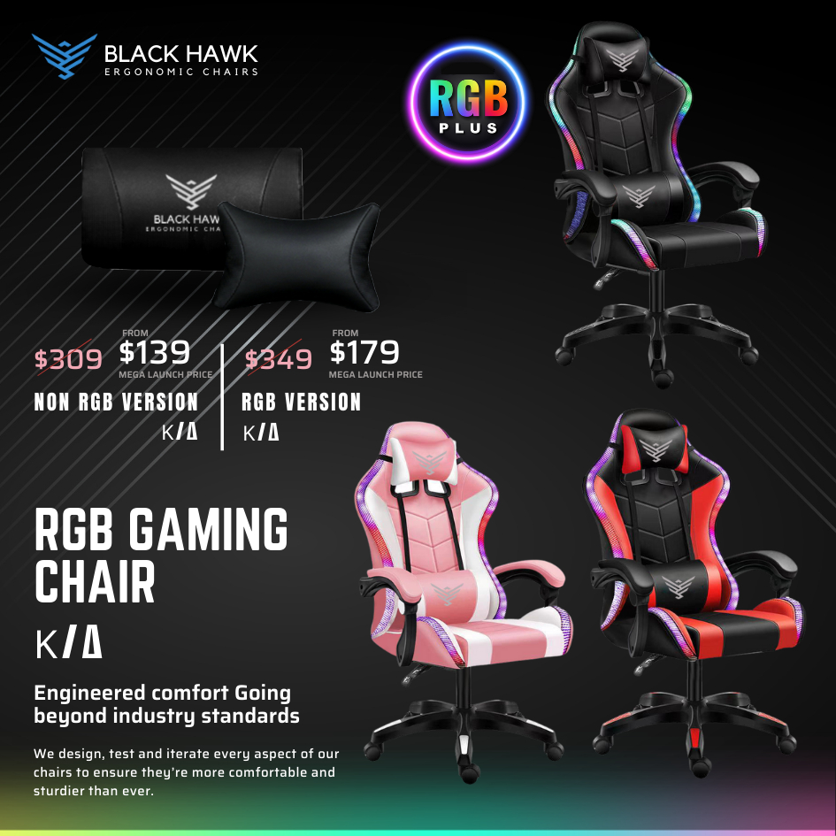 🦅 (𝐒𝐆 𝐒𝐓𝐎𝐂𝐊) Black Hawk RGB Gaming Chair / Gaming Chair / Computer ...