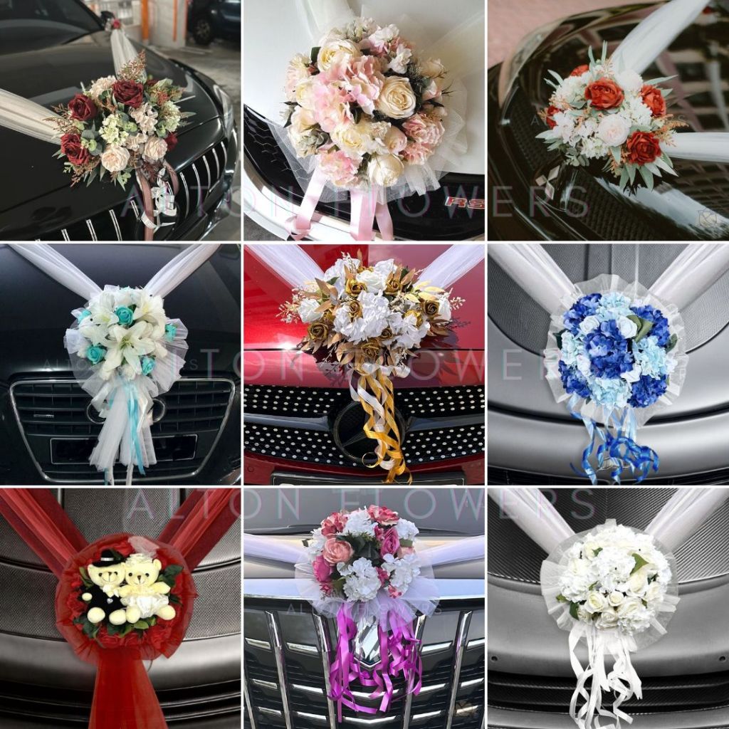 Handcrafted Bridal Wedding Car Decorations Front Bonnet Flowers Ribbon ...
