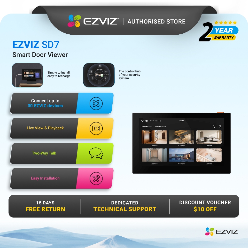 EZVIZ SD7 Smart Screen Viewer 7 inch Monitor Camera Night Vision ...