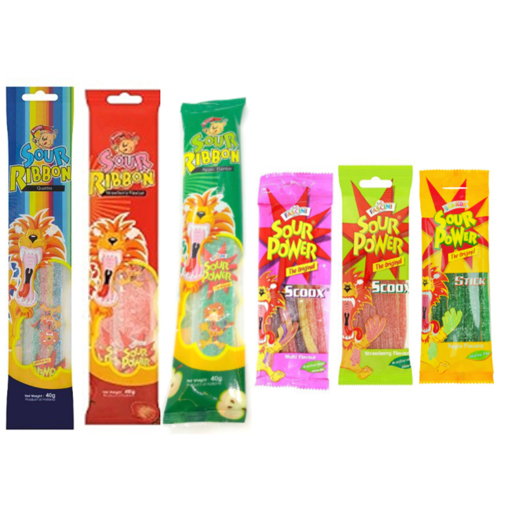 Beardy Sour Power Sour Candy Ribbon Stick Scoox Stawberry Apple Rainbow ...