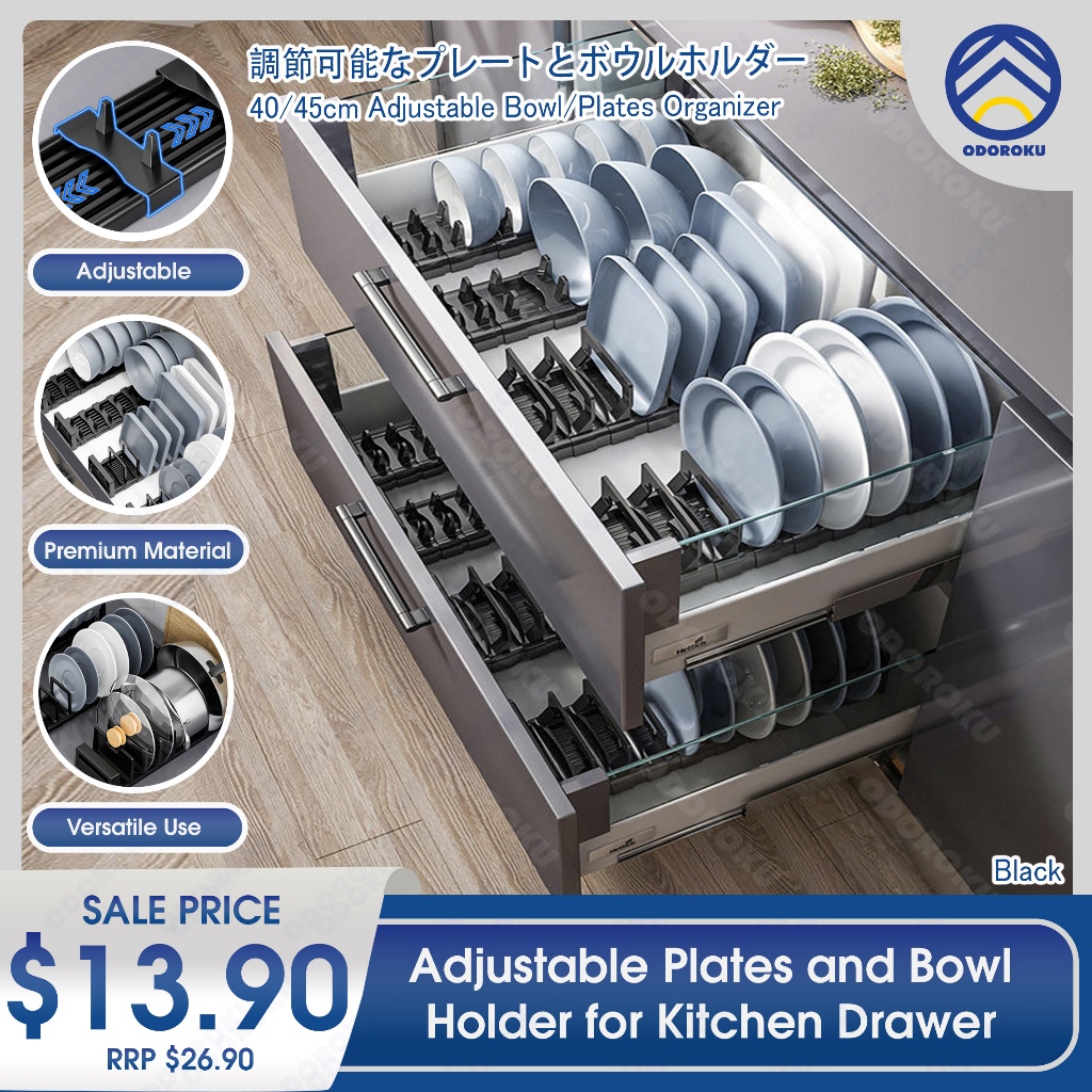 ODOROKU 40/45cm Adjustable Aluminium Plates and Bowl Holder Plate Bowl ...