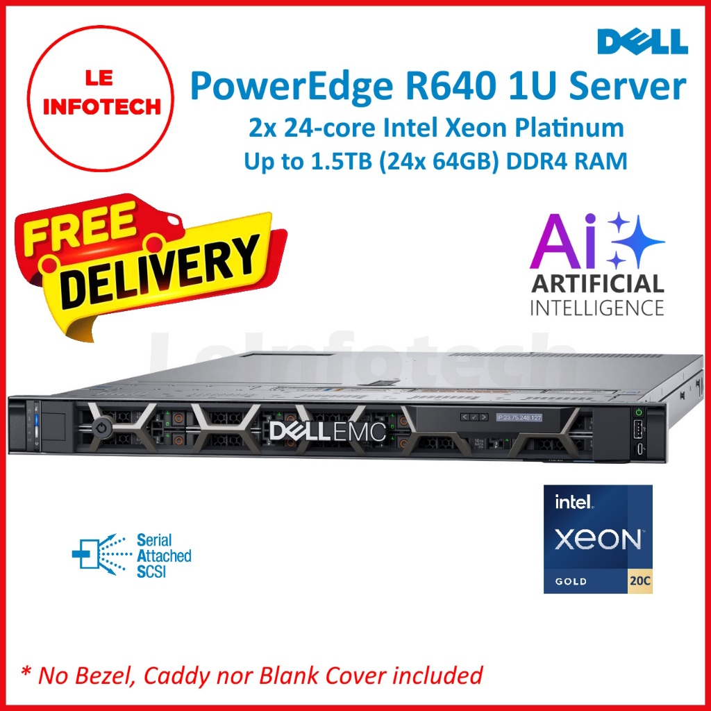 Dell PowerEdge R640 1U Rack Server Intel Xeon Platinum/Gold 512GB DDR4 ...