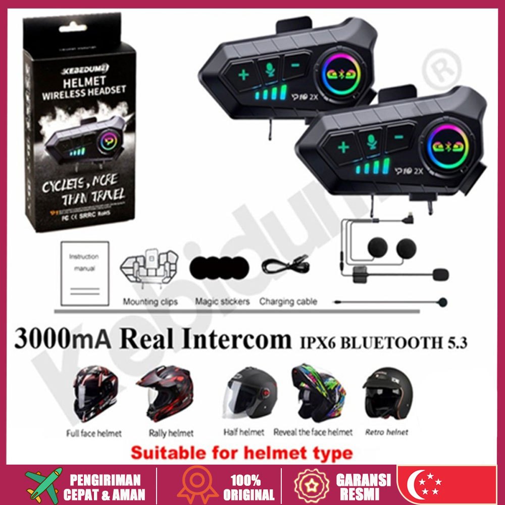 (🔥SG stock🔥) Motorcycle intercom helmet Headset Bluetooth 5.3 Intercom ...