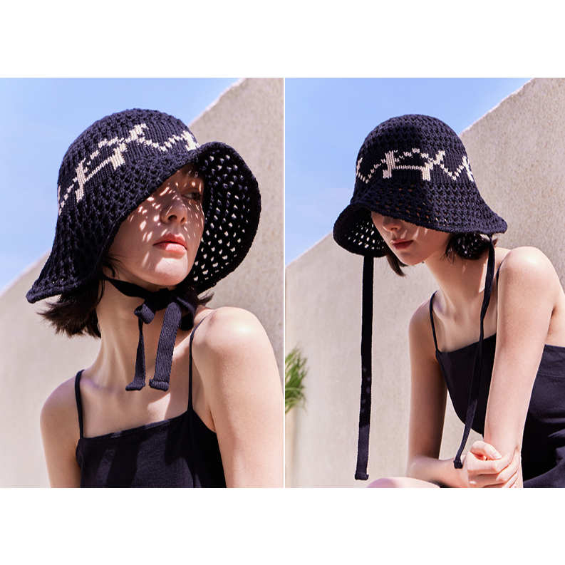 VARZAR Digital Logo Punching Bonnet Hat Summer (Black / Beige) | Shopee ...