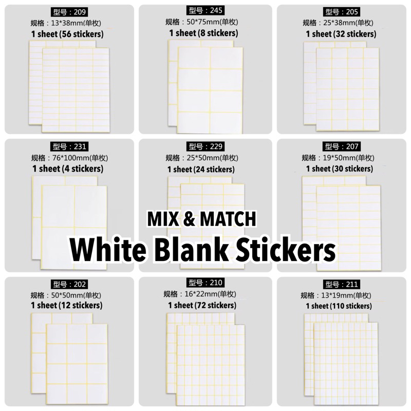 [SG Seller] Mix&Match (Min 10 sheets) White Blank Sticky Labels Self ...